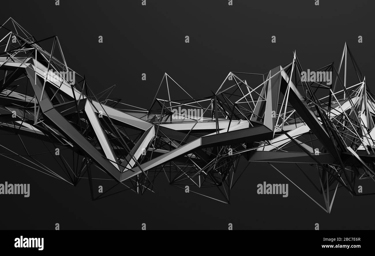 Abstract 3d rendering of chaotic plexus surface. Contemporary background with futuristic ...