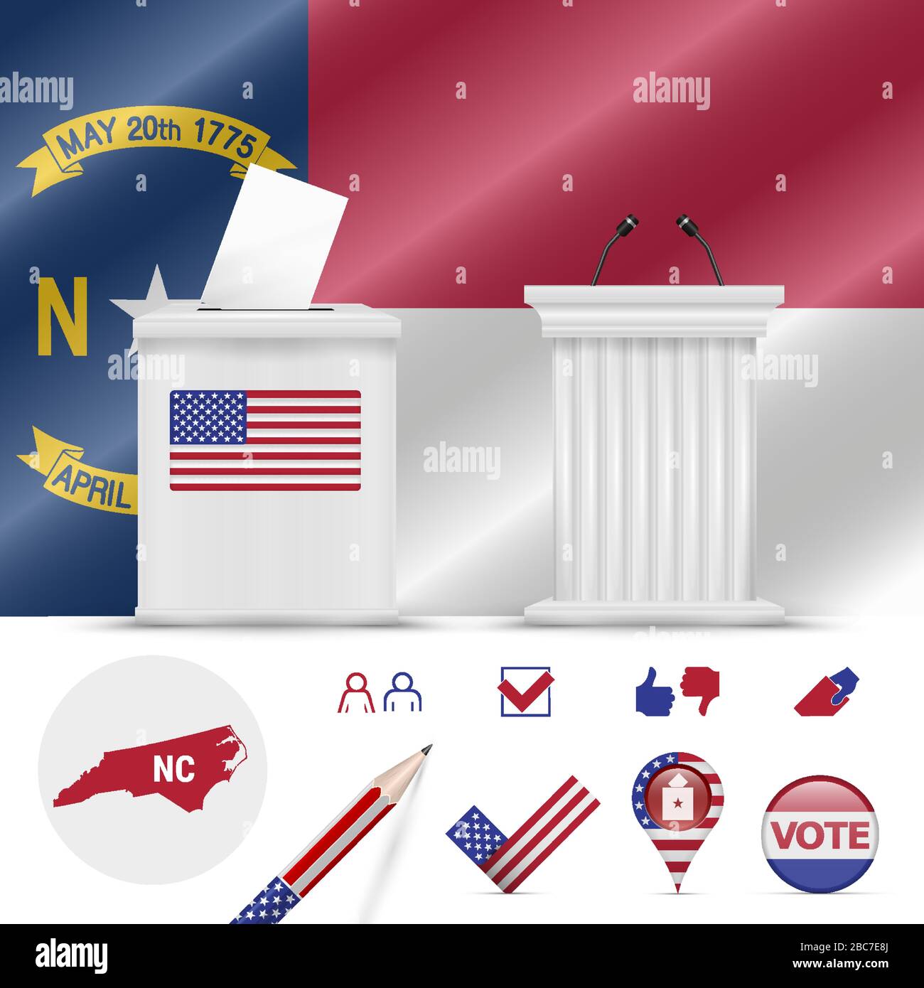 Presidential elections in North Carolina. Vector waving flag, realistic ...