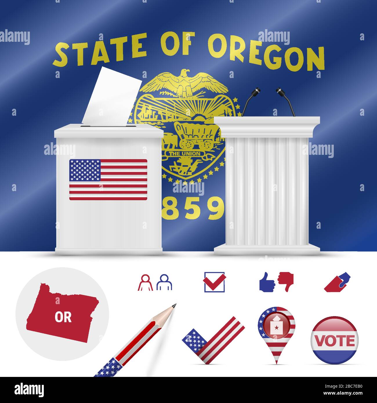Presidential elections in Oregon. Vector waving flag, realistic ballot ...
