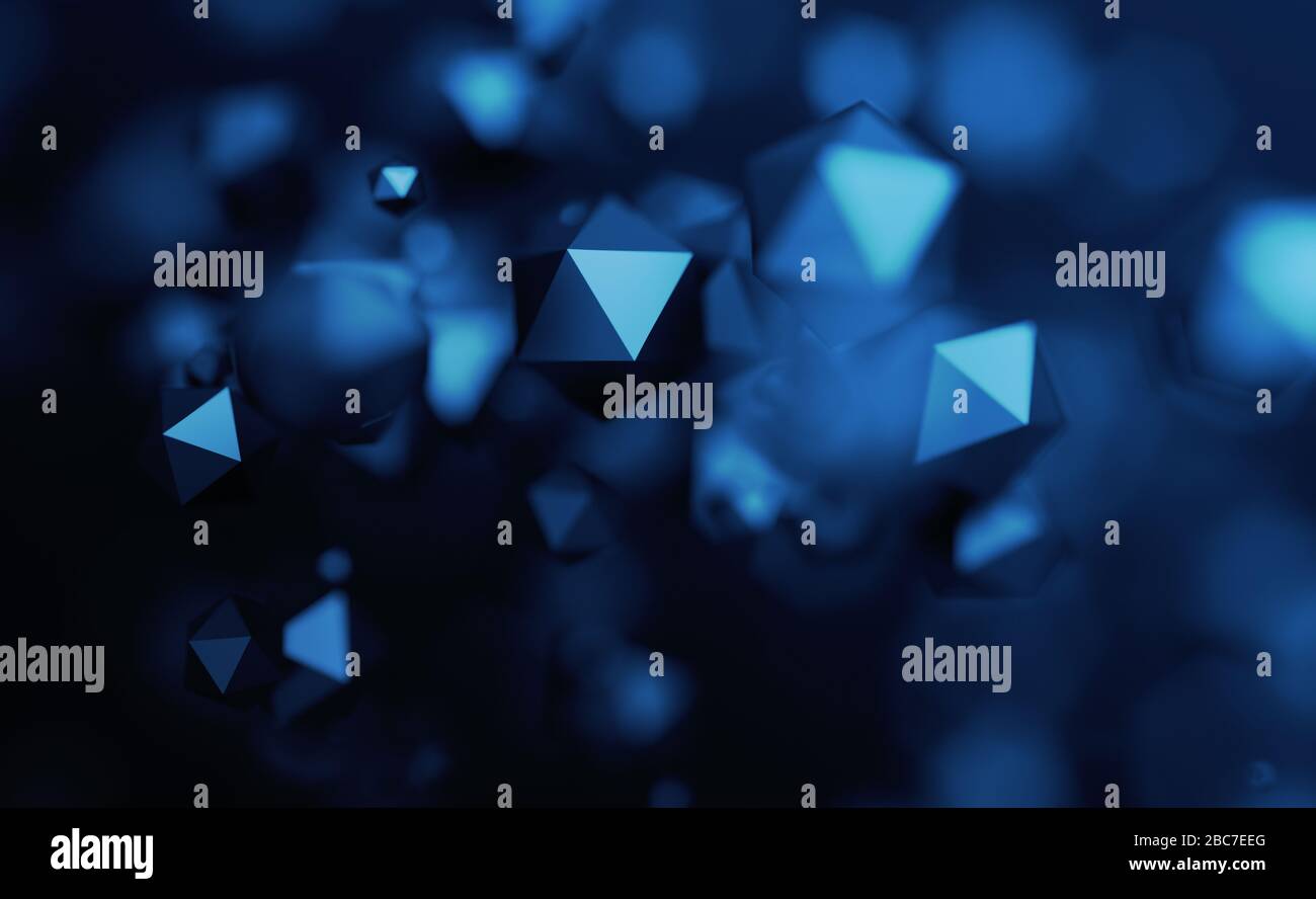 Abstract 3d rendering of chaotic low poly particles. Flying polygonal ...