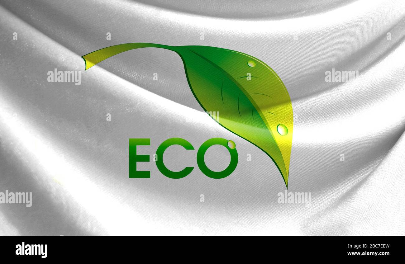 Realistic flag of Ecology logo on the wavy surface of fabric Stock ...