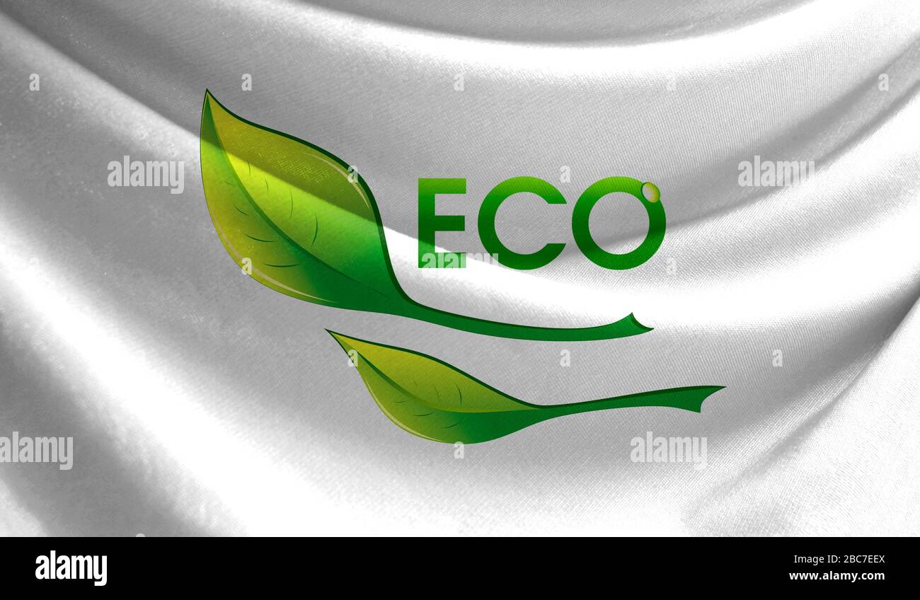 Realistic flag of Ecology logo on the wavy surface of fabric Stock ...