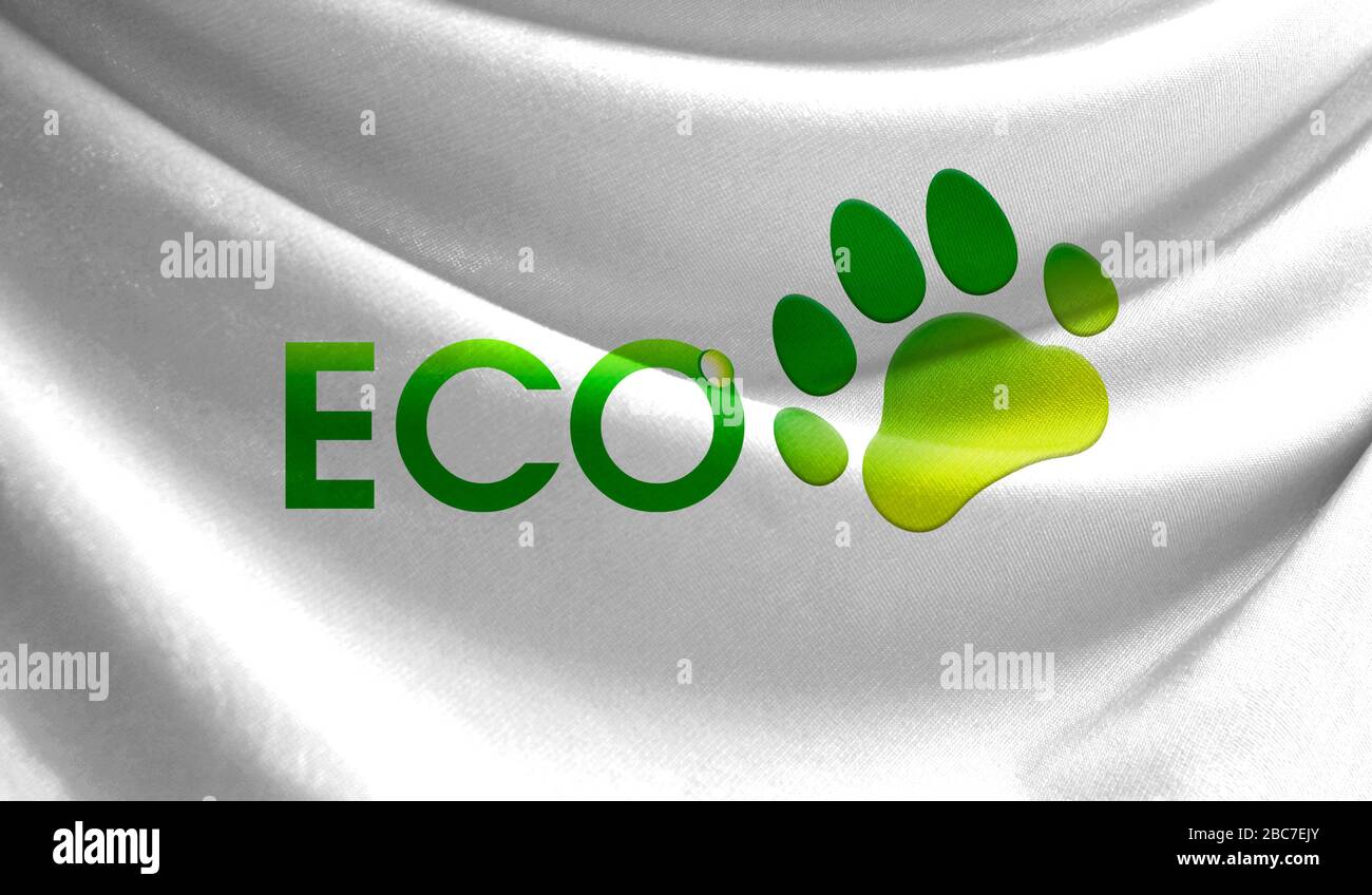 Realistic flag of Ecology logo on the wavy surface of fabric Stock ...