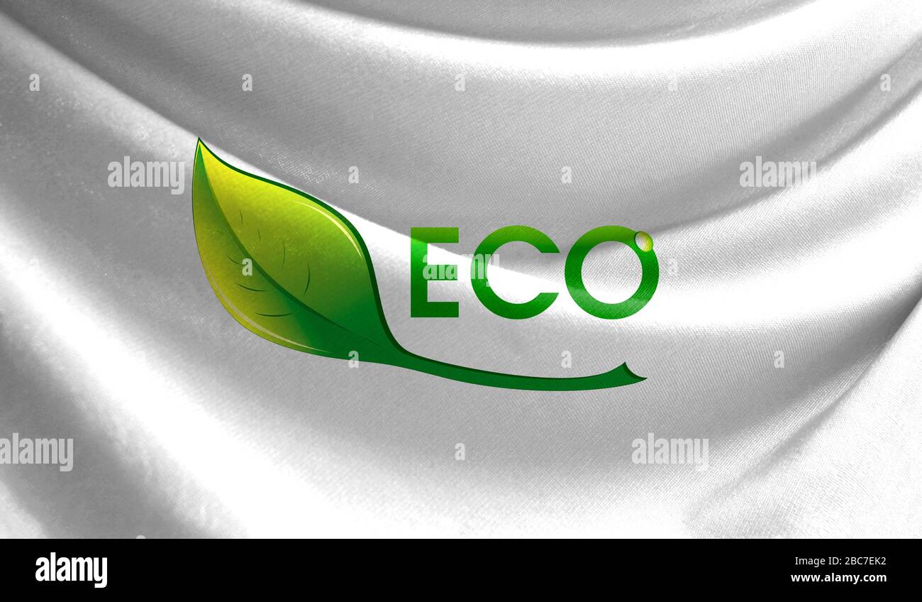 Realistic flag of Ecology logo on the wavy surface of fabric Stock ...