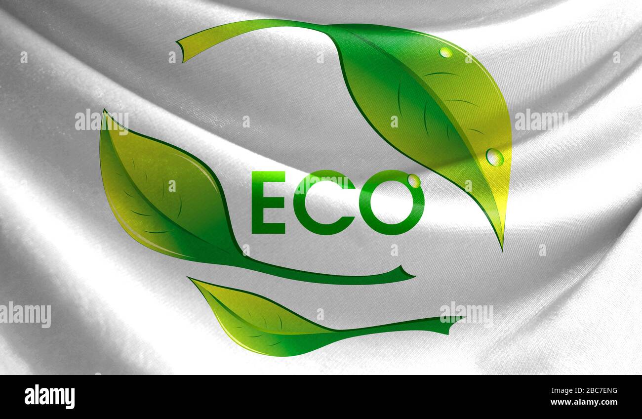 Realistic flag of Ecology logo on the wavy surface of fabric Stock ...