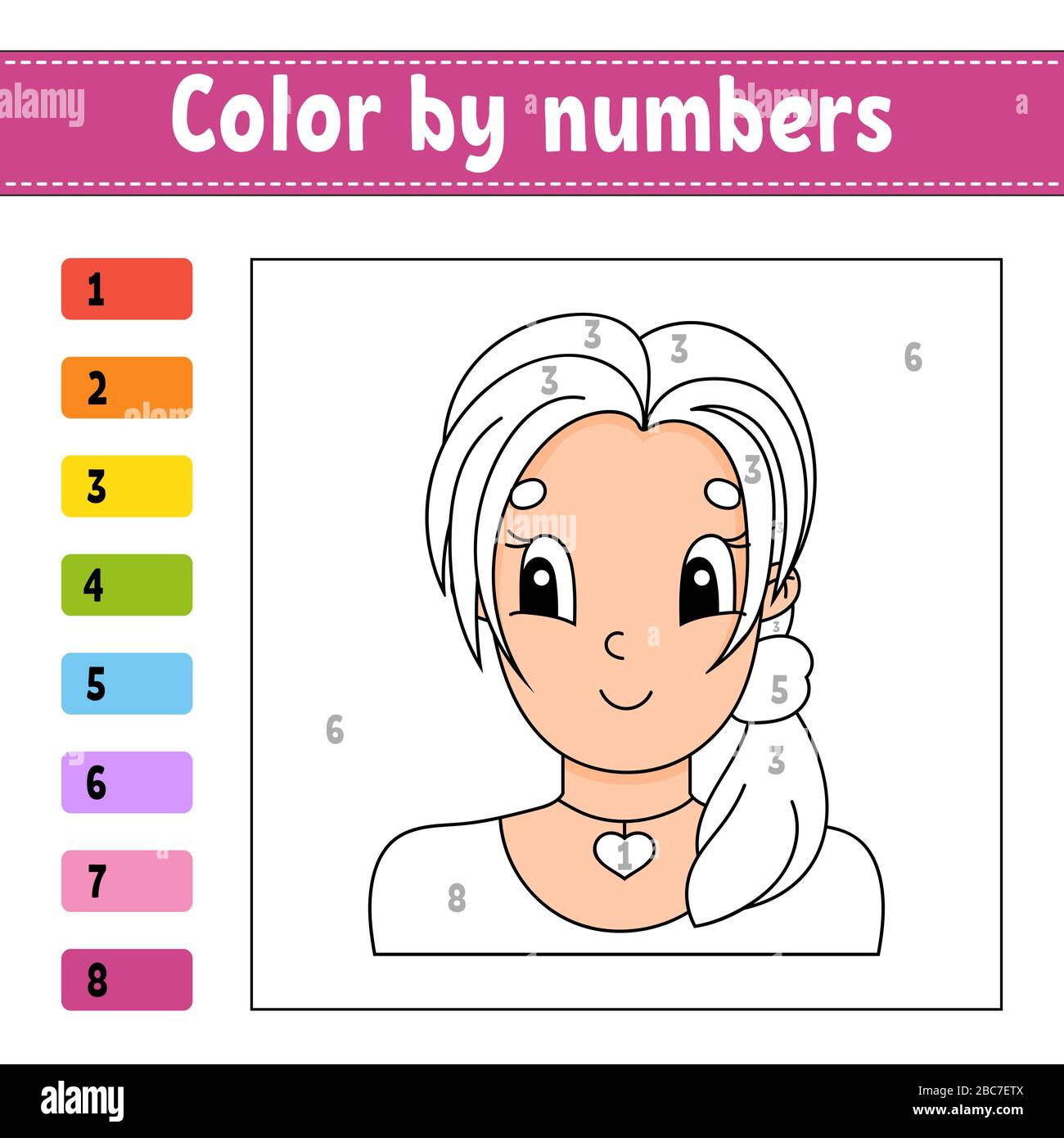 Color by numbers. Beautiful girl. Activity worksheet. Game for children ...