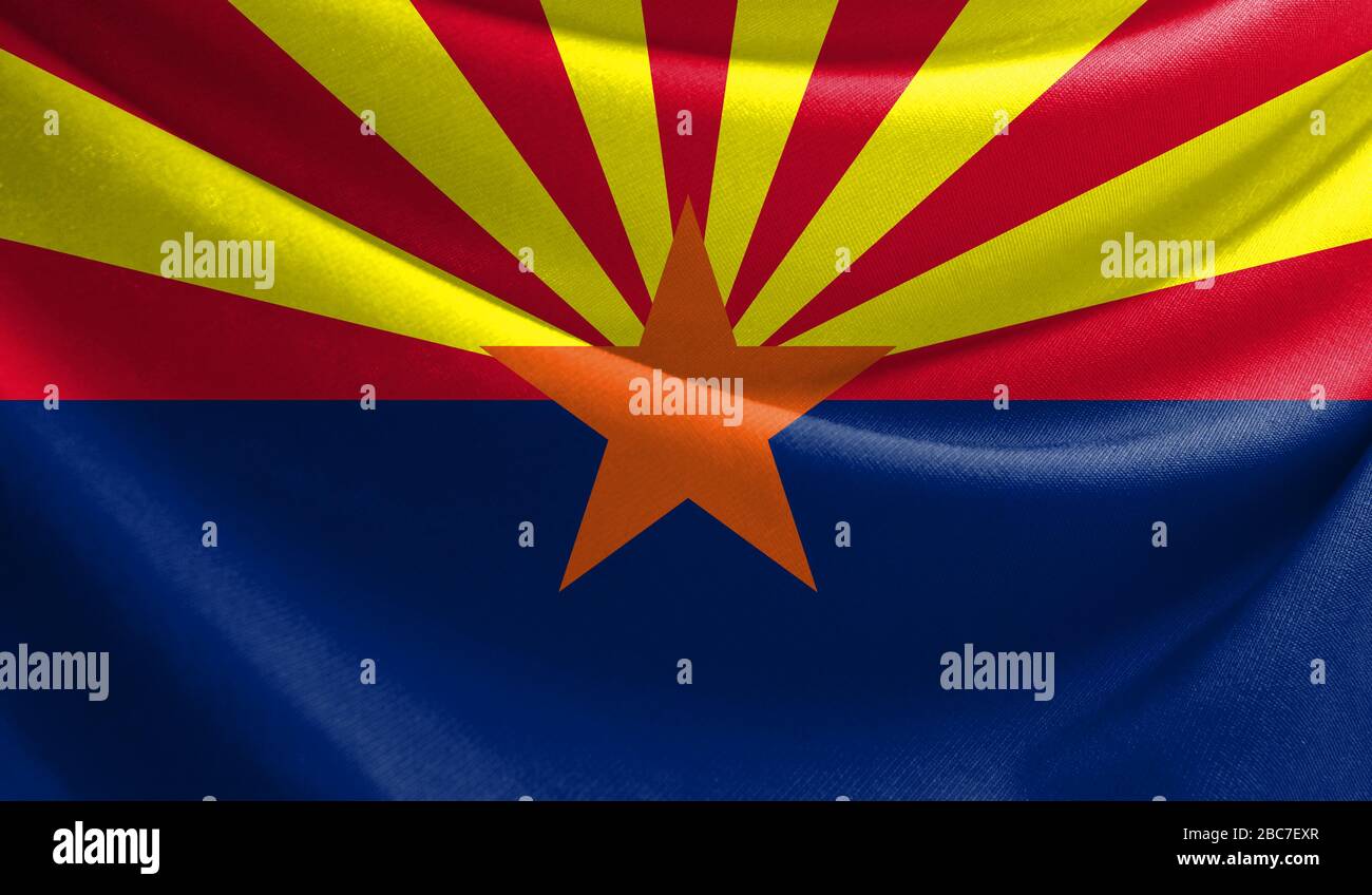 Realistic flag State of Arizona on the wavy surface of fabric Stock ...