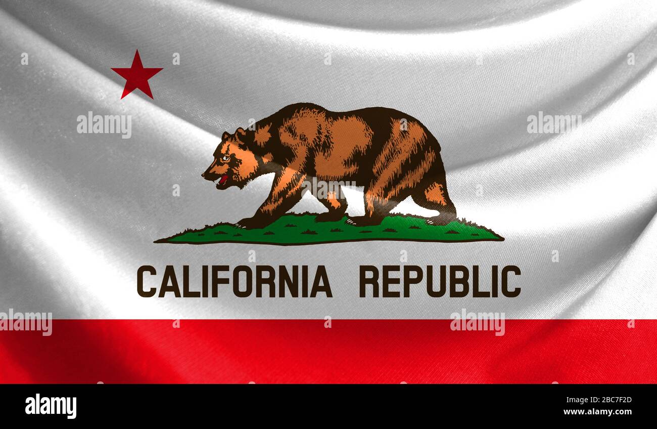 Realistic flag State of California on the wavy surface of fabric Stock ...