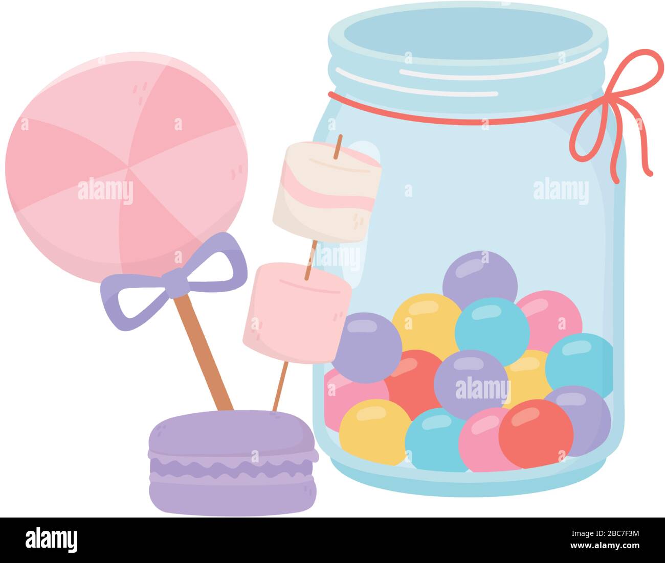 happy day, gumball in jar macaroons and candy in stick cartoon vector ...