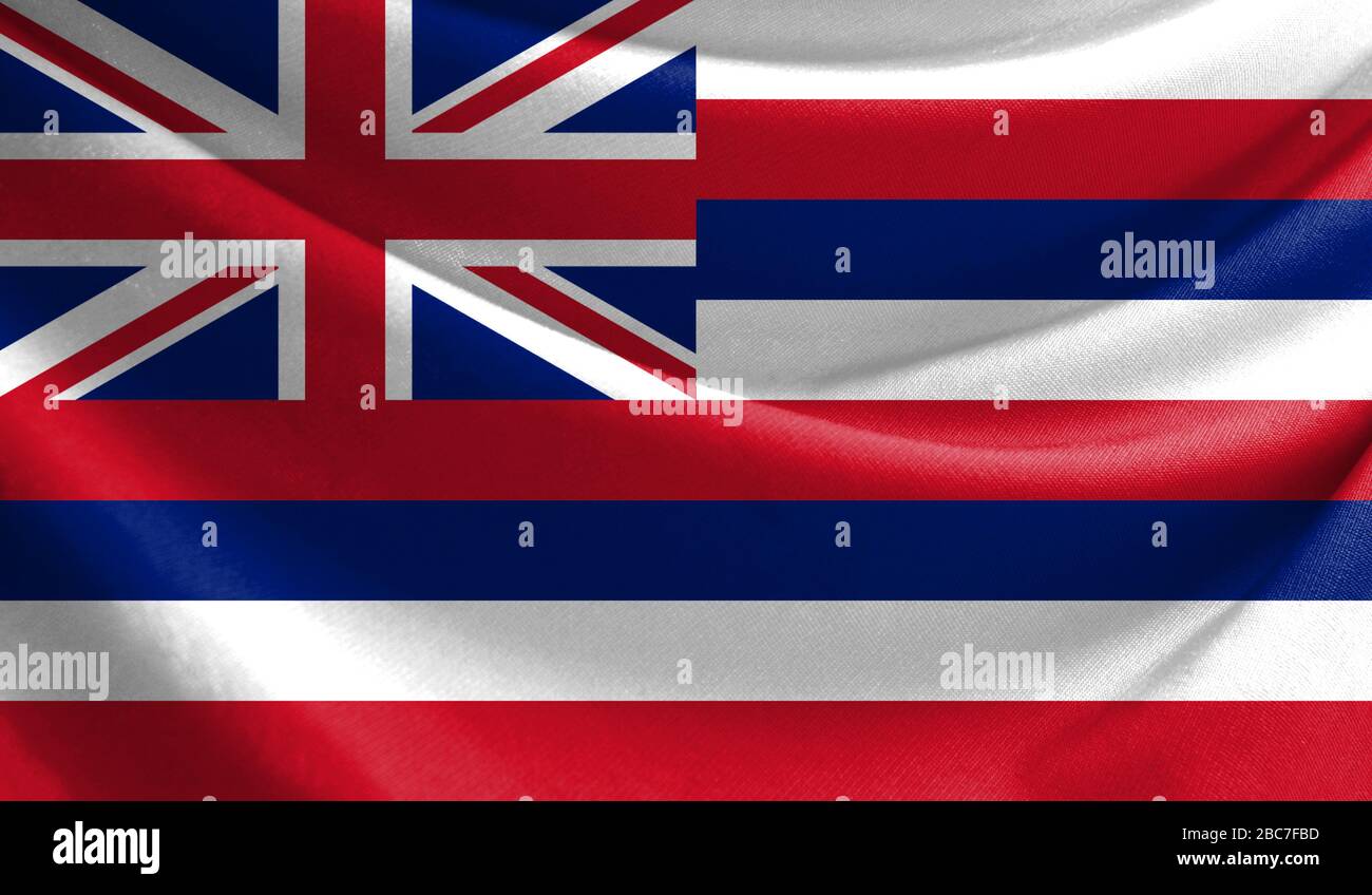 Realistic flag State of Hawaii on the wavy surface of fabric Stock ...
