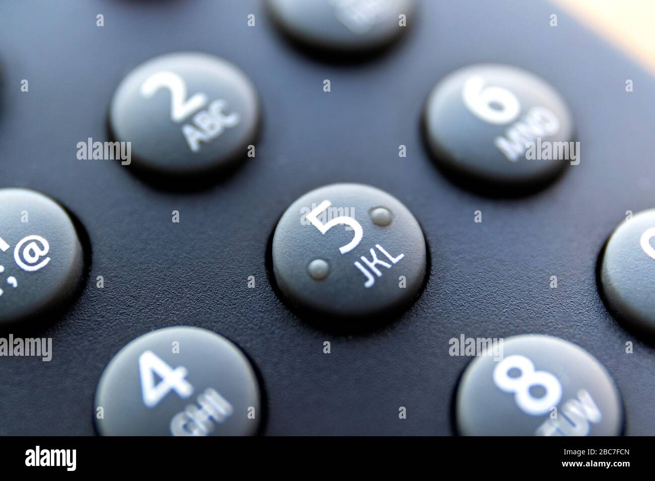 A close up portrait of the numeric buttons of a television remote ...