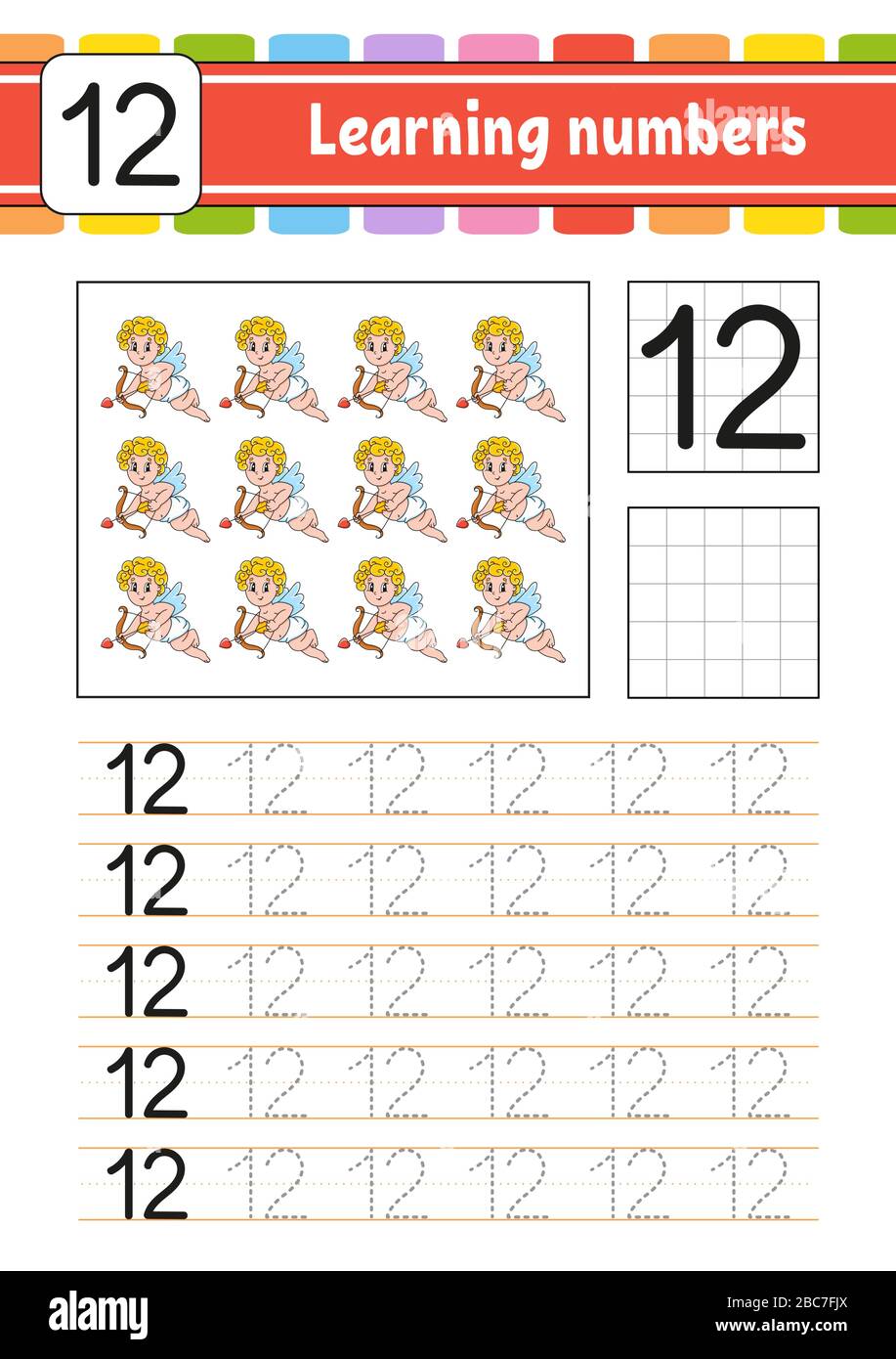 Number 12. Trace and write. Handwriting practice. Learning numbers for ...