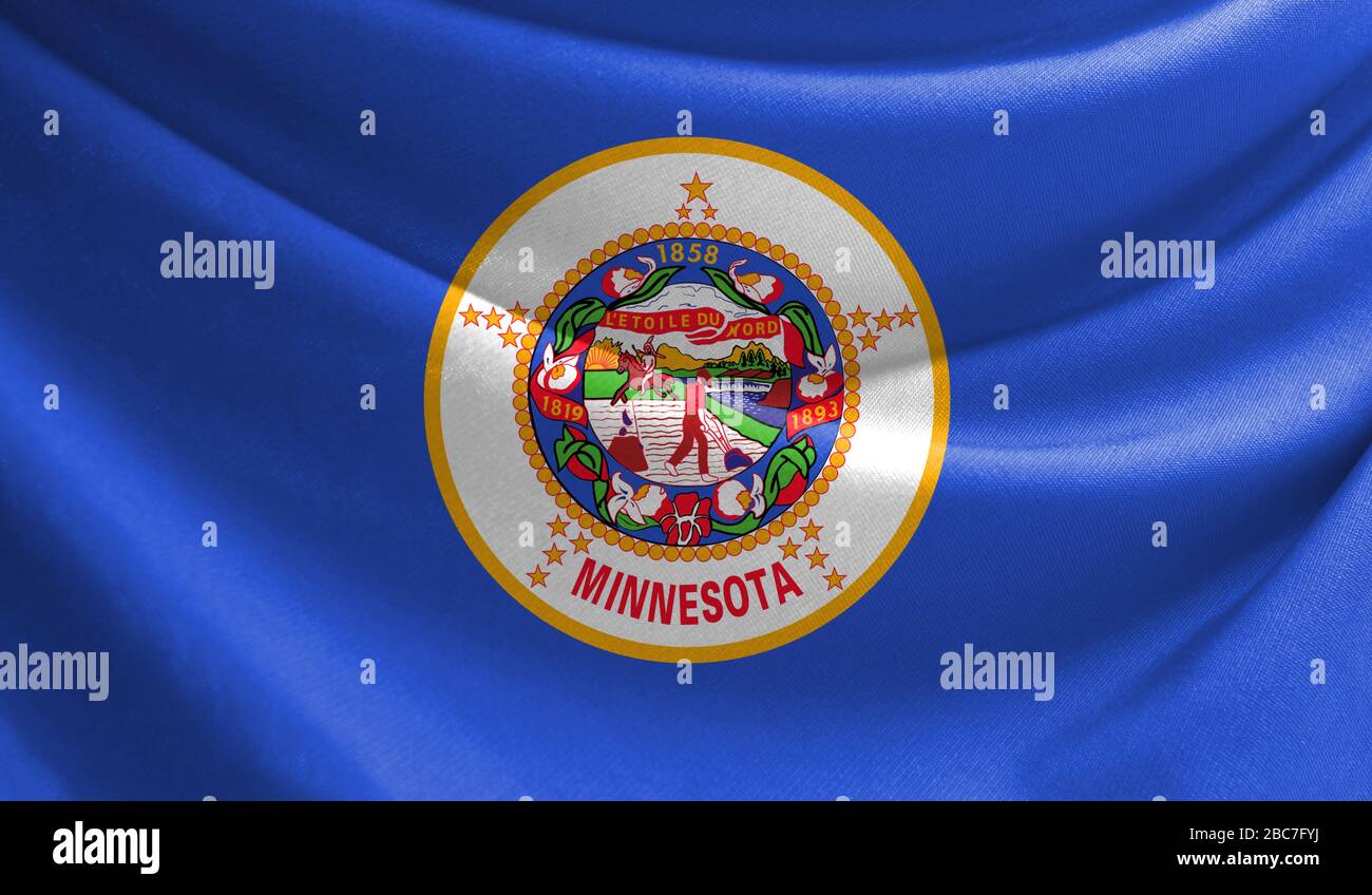 Realistic flag State of Minnesota on the wavy surface of fabric Stock ...
