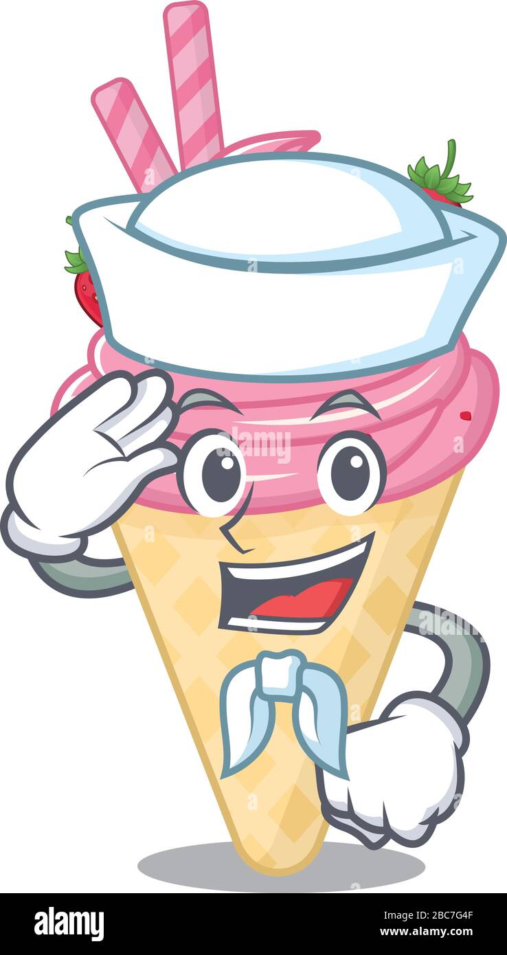 Sailor cartoon character of strawberry ice cream with white hat Stock ...