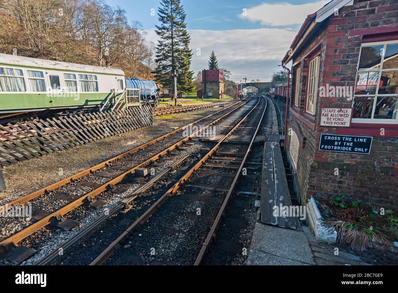 Old traditional railway station with rolling stock on a siding Stock ...