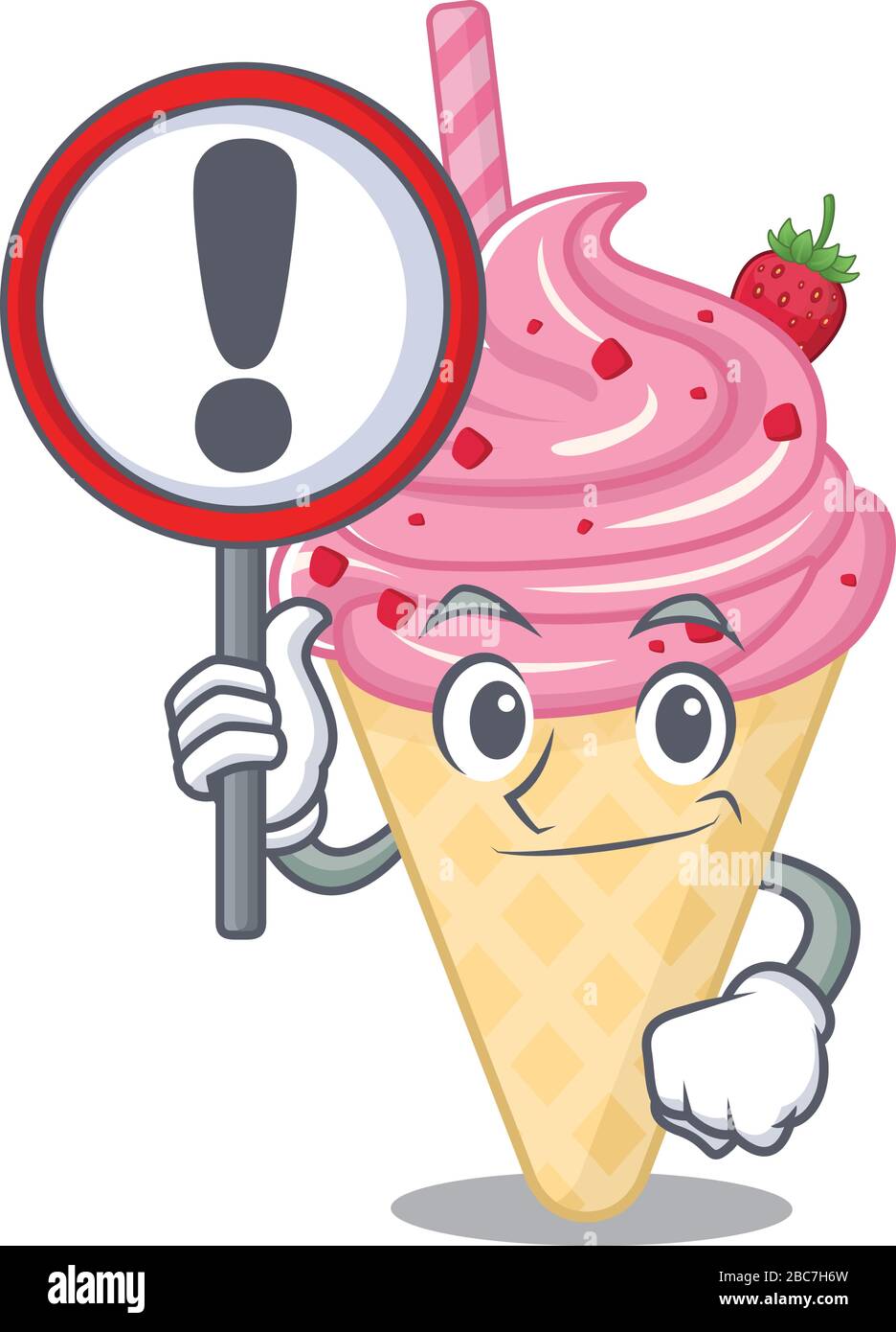 An icon of strawberry ice cream cartoon design style with a sign board ...