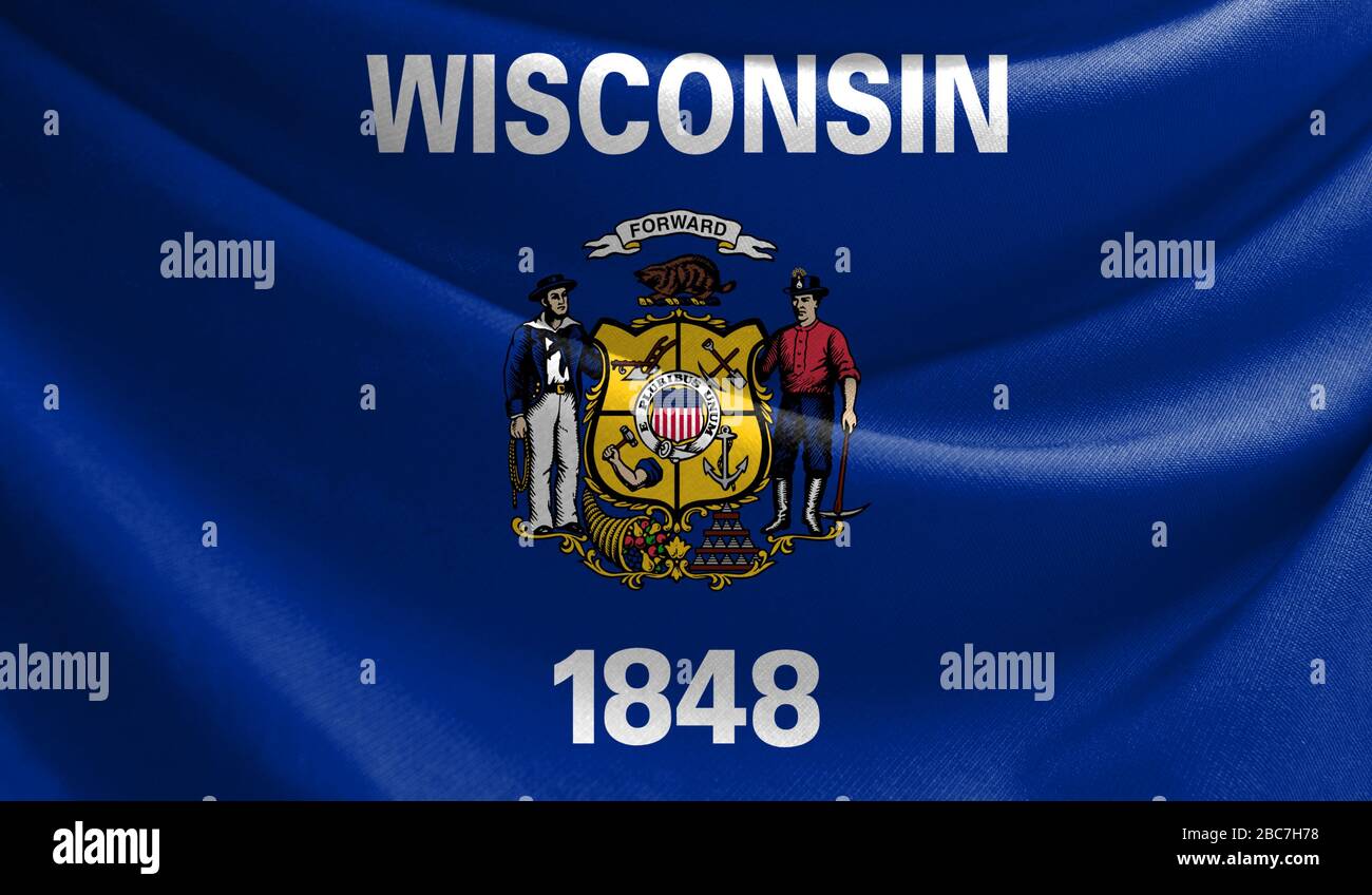 Realistic flag State of Wisconsin on the wavy surface of fabric Stock ...