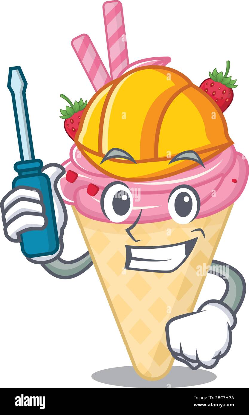 cartoon character of strawberry ice cream worked as an automotive Stock ...