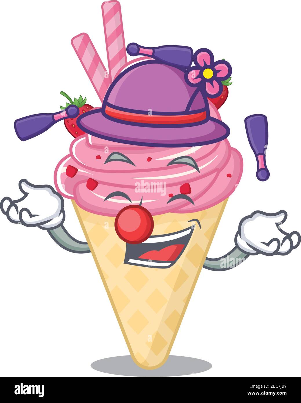 An attractive strawberry ice cream cartoon design style playing ...