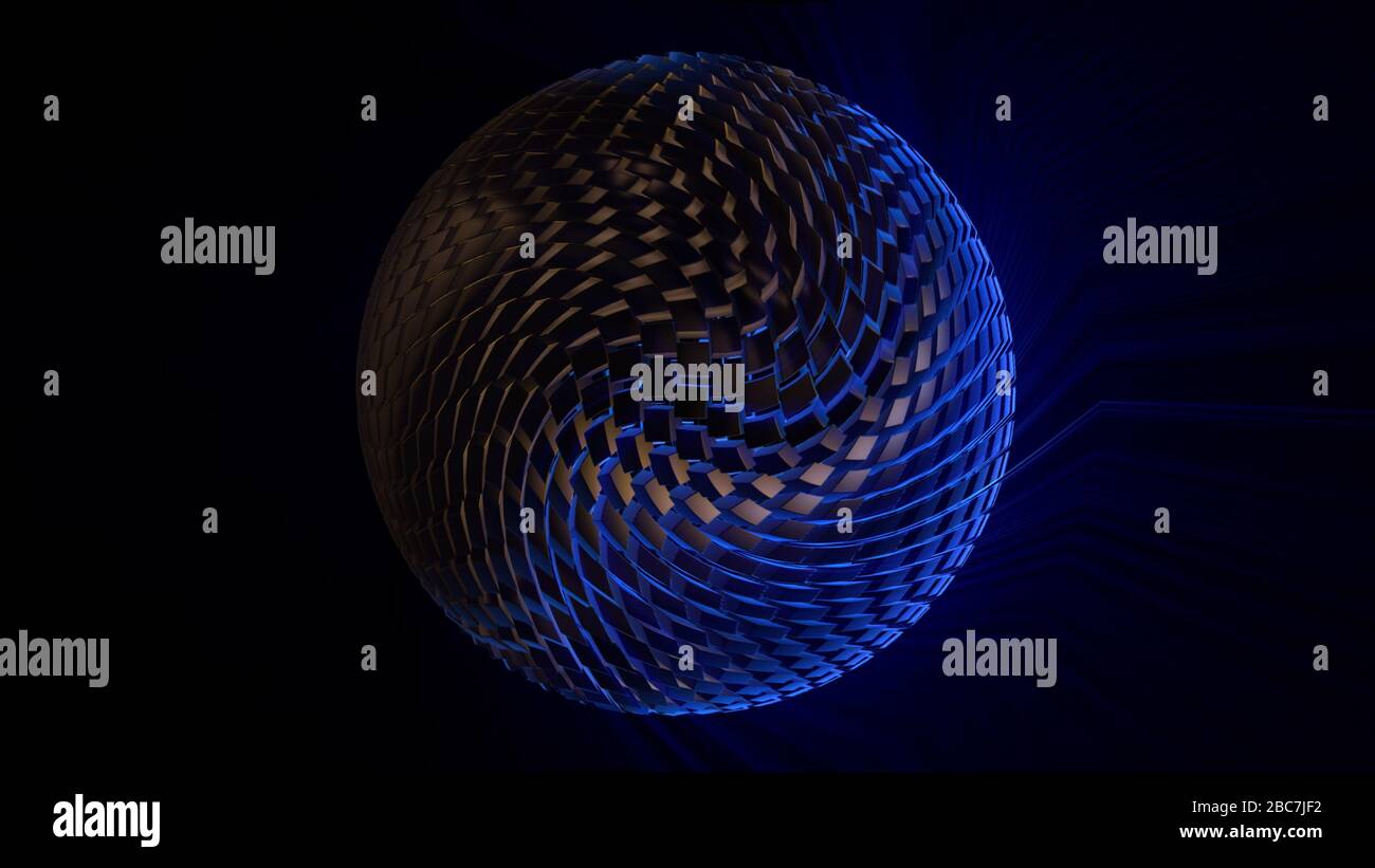 3D rendering of an abstract sphere from volumetric cubic blocks. Non ...