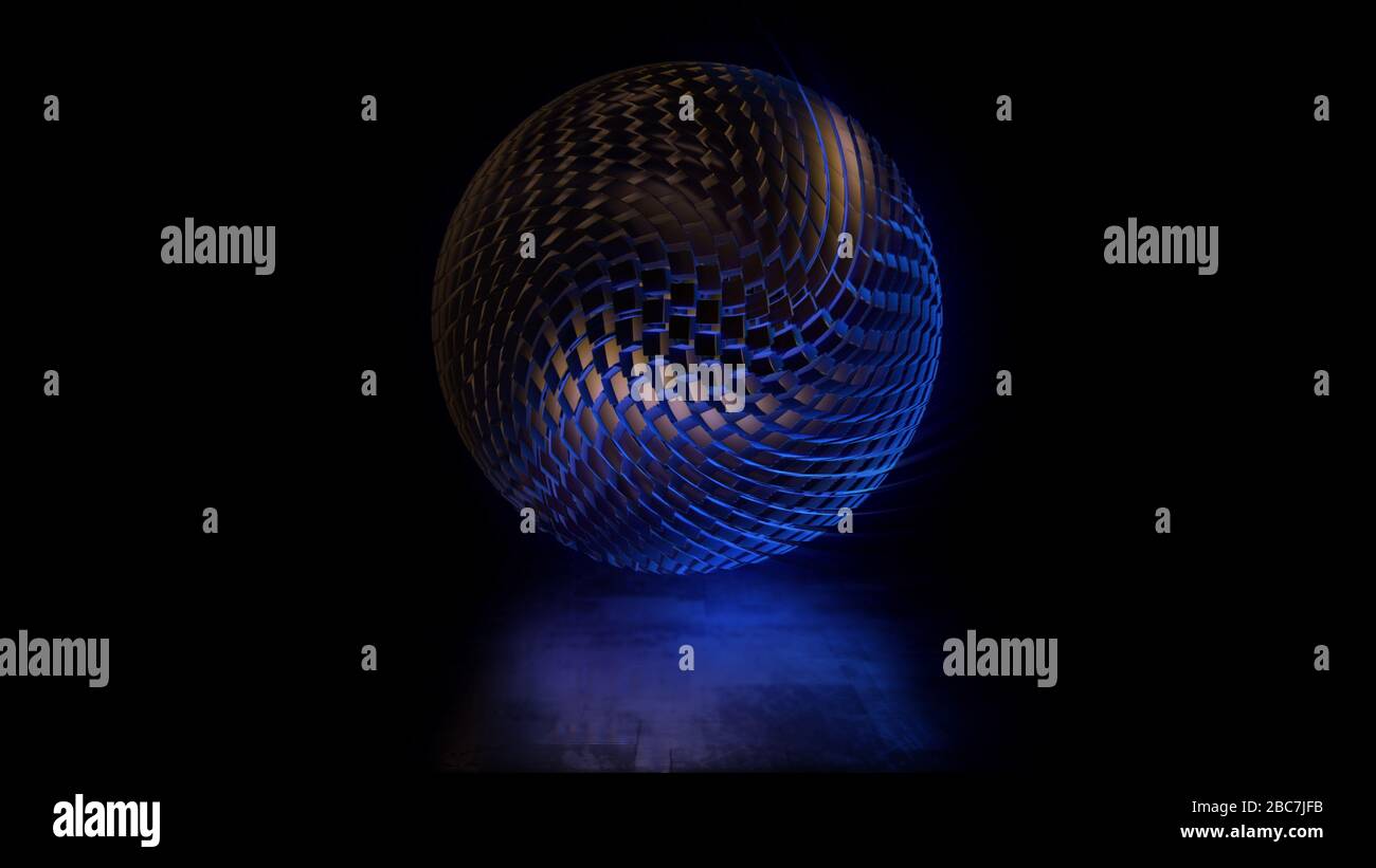 3D rendering of an abstract sphere from volumetric cubic blocks. Non-trivial and bright art ...