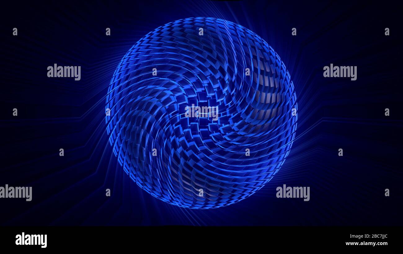 3D rendering of an abstract sphere from volumetric cubic blocks. Non-trivial and bright art ...