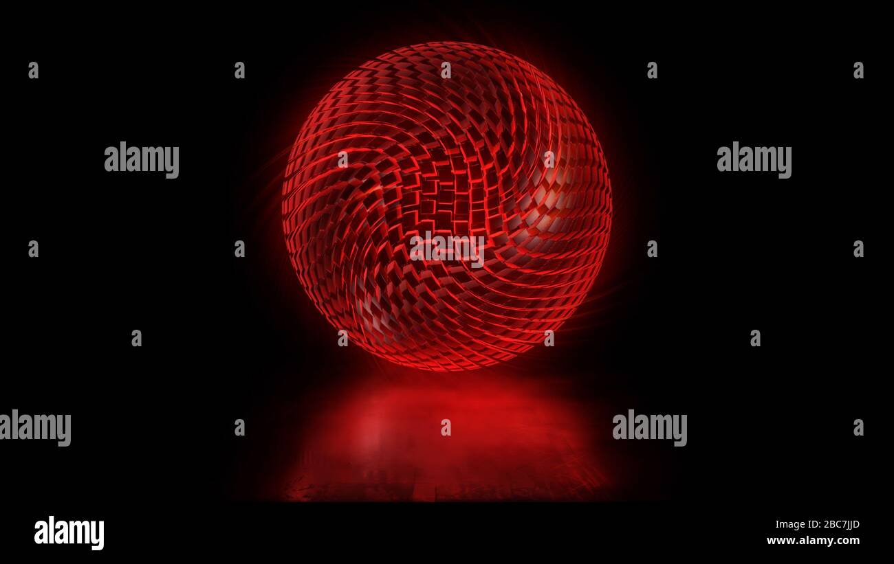 3D rendering of an abstract sphere from volumetric cubic blocks. Non-trivial and bright art ...