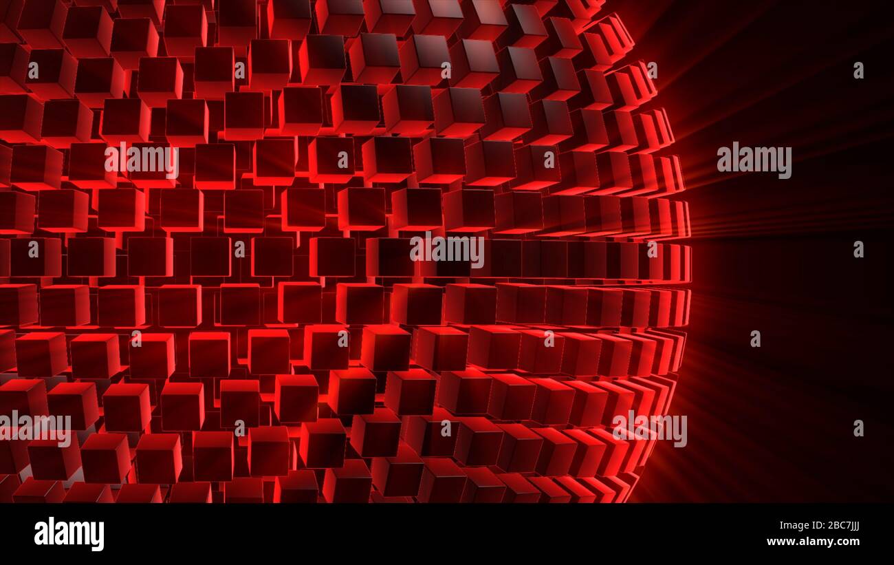 3D rendering of an abstract sphere from volumetric cubic blocks. Non ...