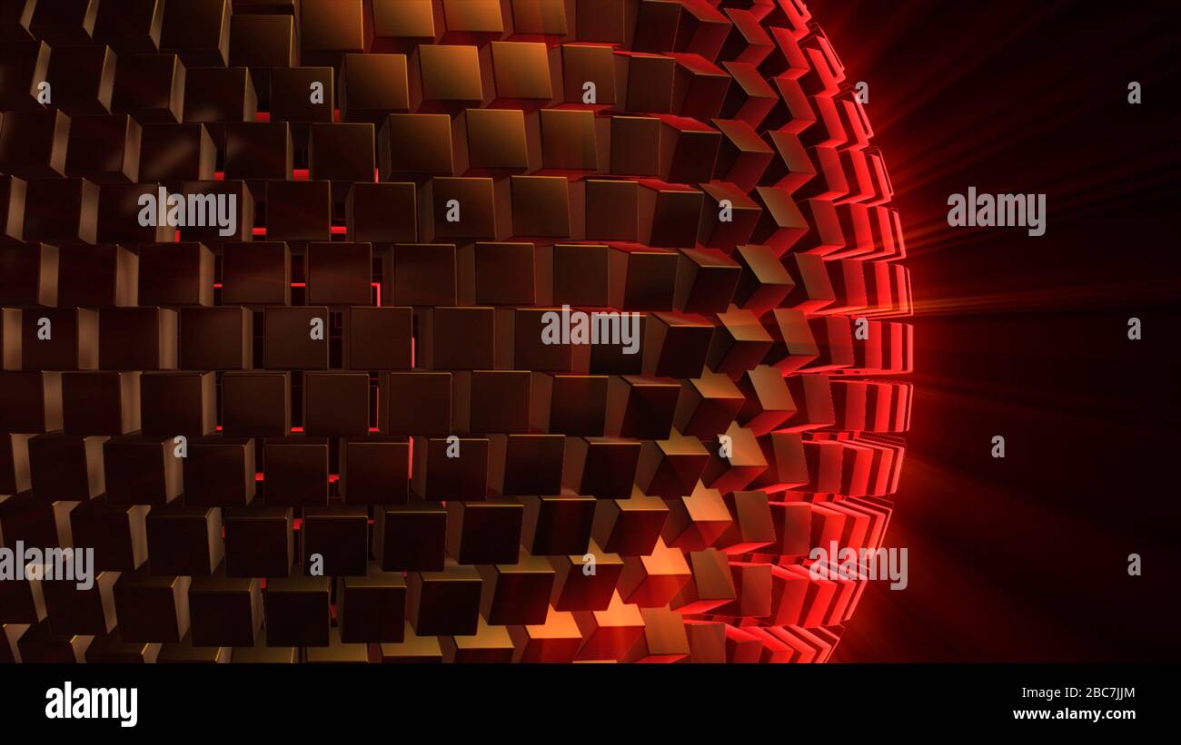 3D rendering of an abstract sphere from volumetric cubic blocks. Non-trivial and bright art ...
