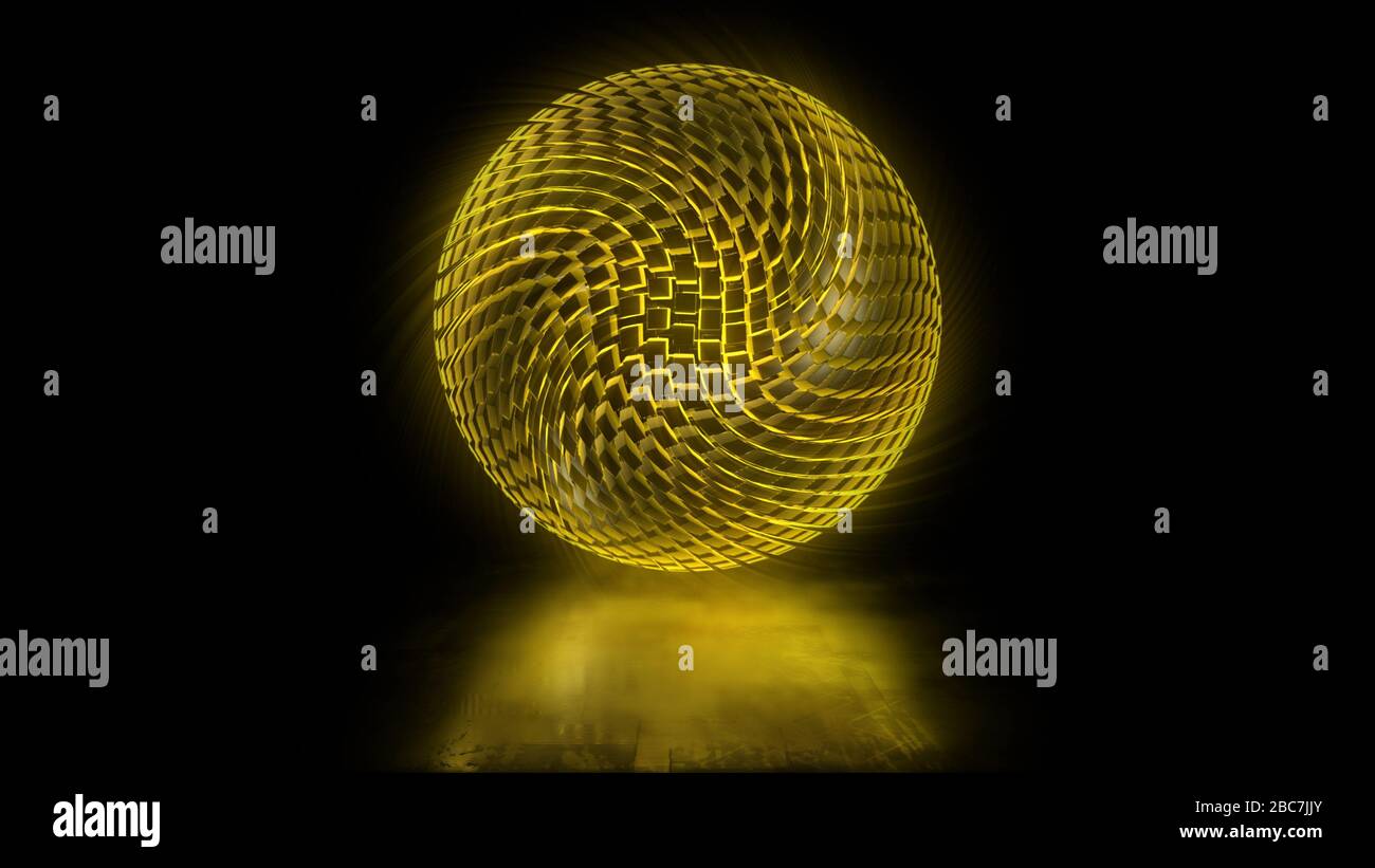 3D rendering of an abstract sphere from volumetric cubic blocks. Non ...