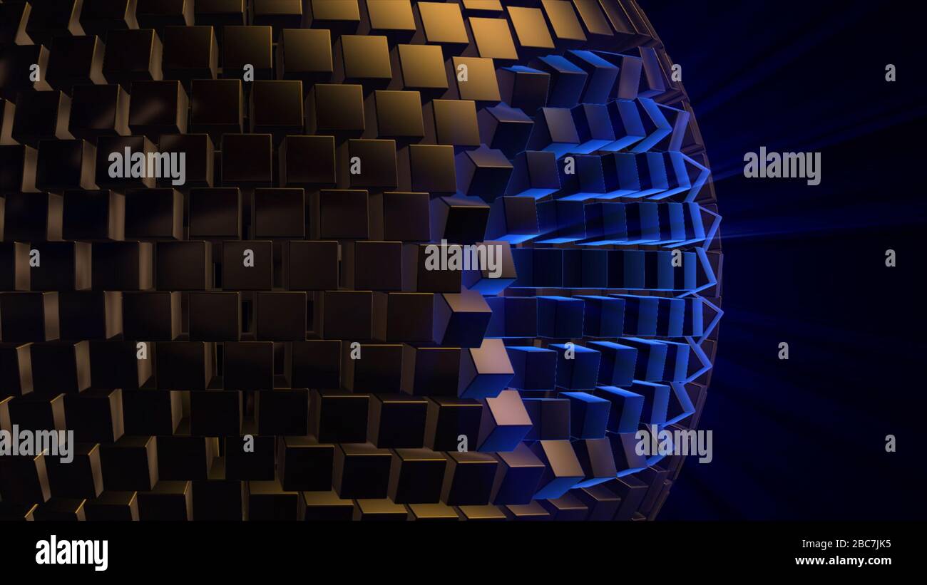 3D rendering of an abstract sphere from volumetric cubic blocks. Non-trivial and bright art ...
