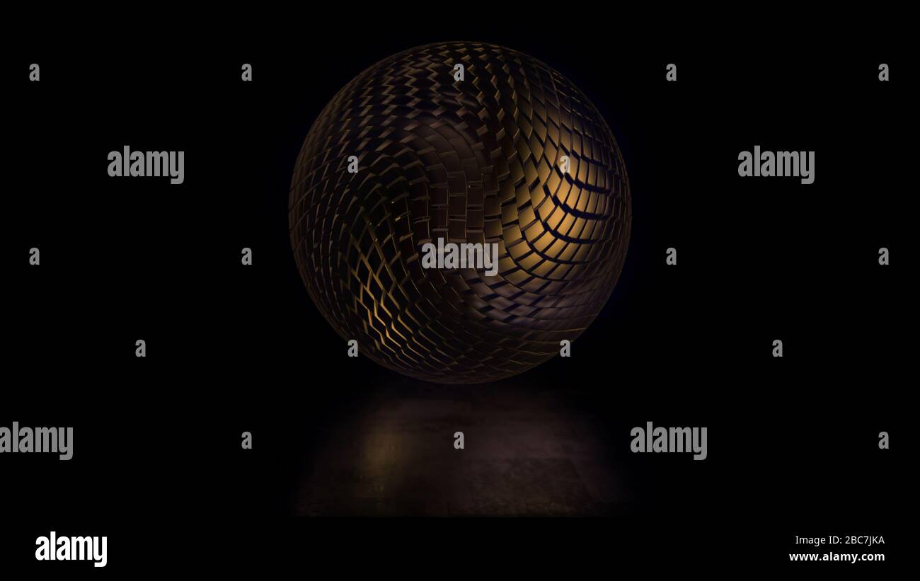 3D rendering of an abstract sphere from volumetric cubic blocks. Non-trivial and bright art ...