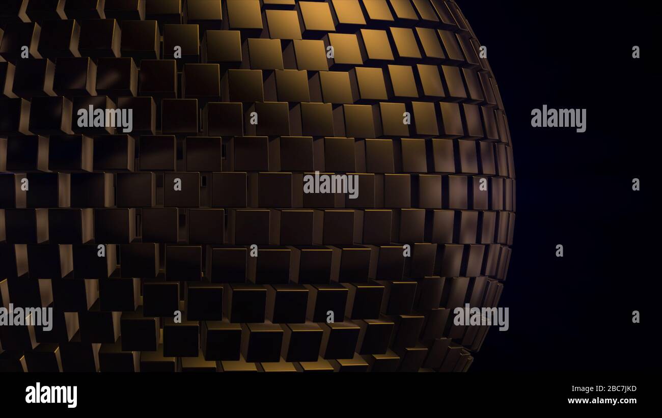 3D rendering of an abstract sphere from volumetric cubic blocks. Non-trivial and bright art ...