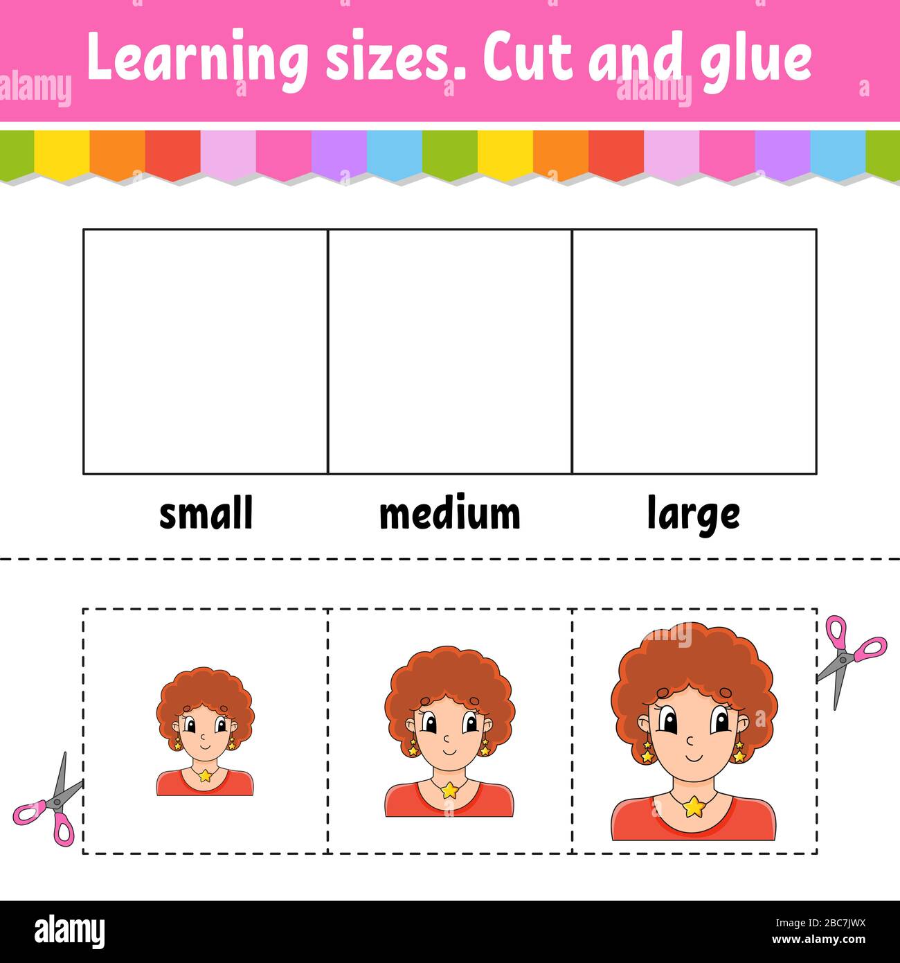 Learning sizes. Cut and glue. Easy level. Color activity worksheet ...