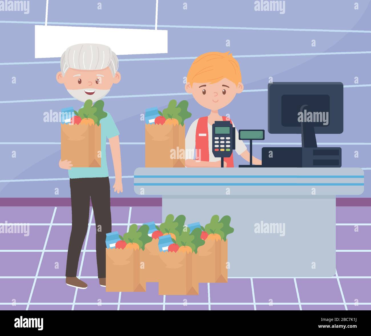 Old man shop in grocery store Stock Vector Images - Alamy