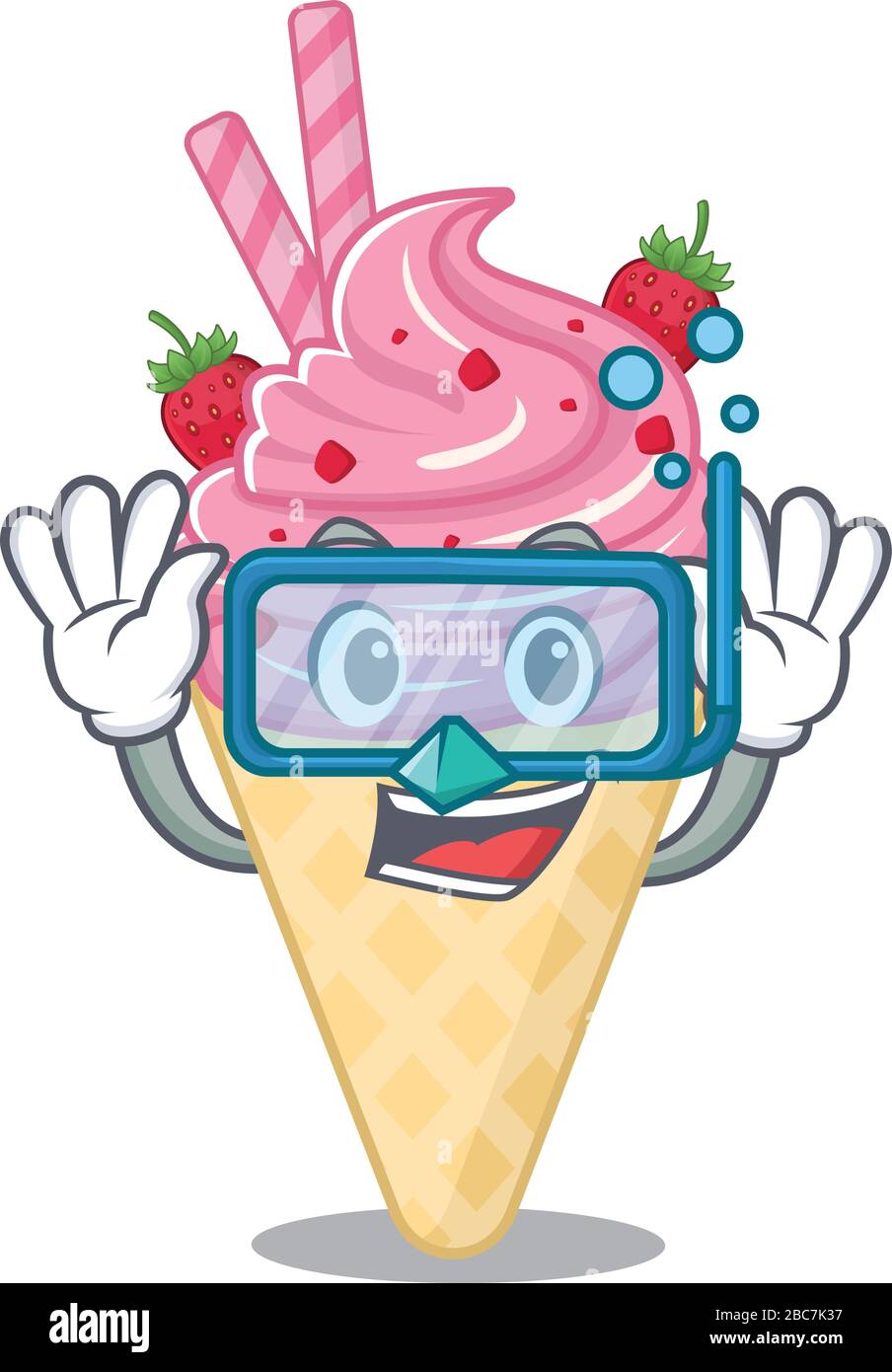 Strawberry ice cream mascot design concept wearing diving glasses Stock ...