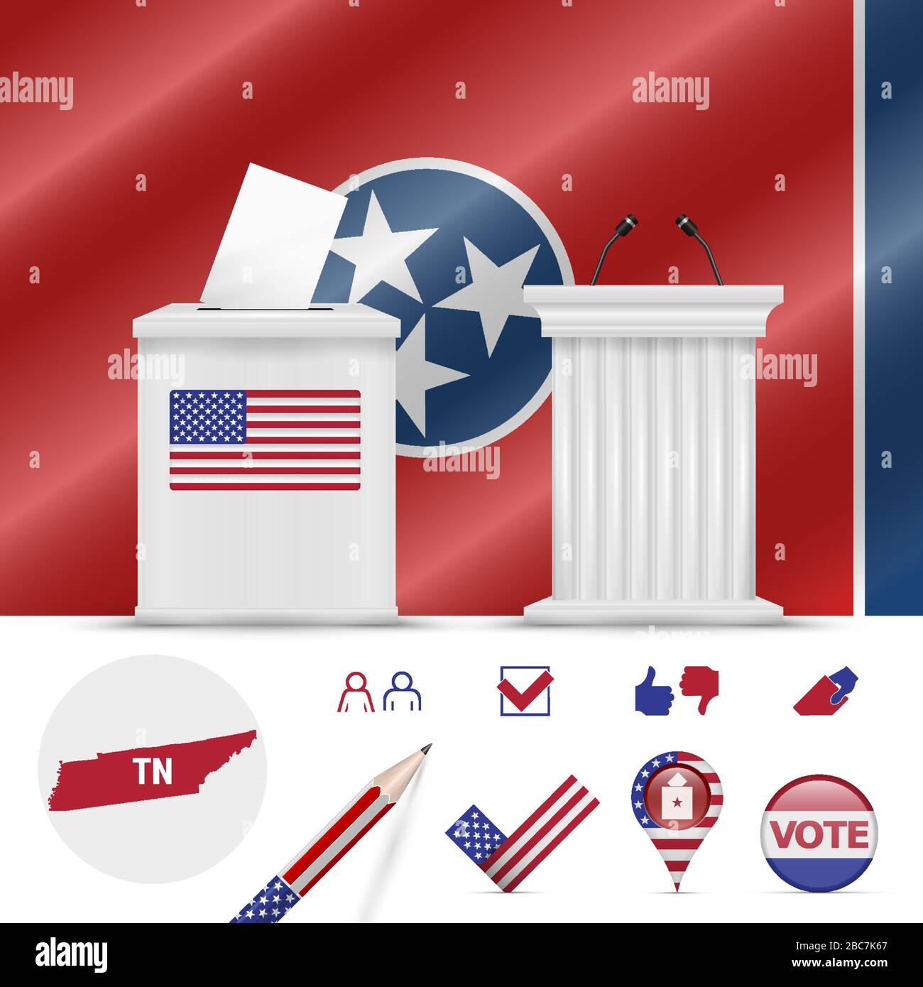 Presidential elections in Tennessee. Vector waving flag, realistic ...