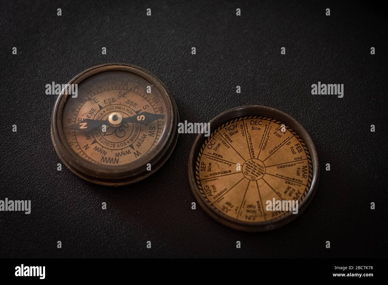 Compass on office desk table. Top view with copy space Stock Photo - Alamy