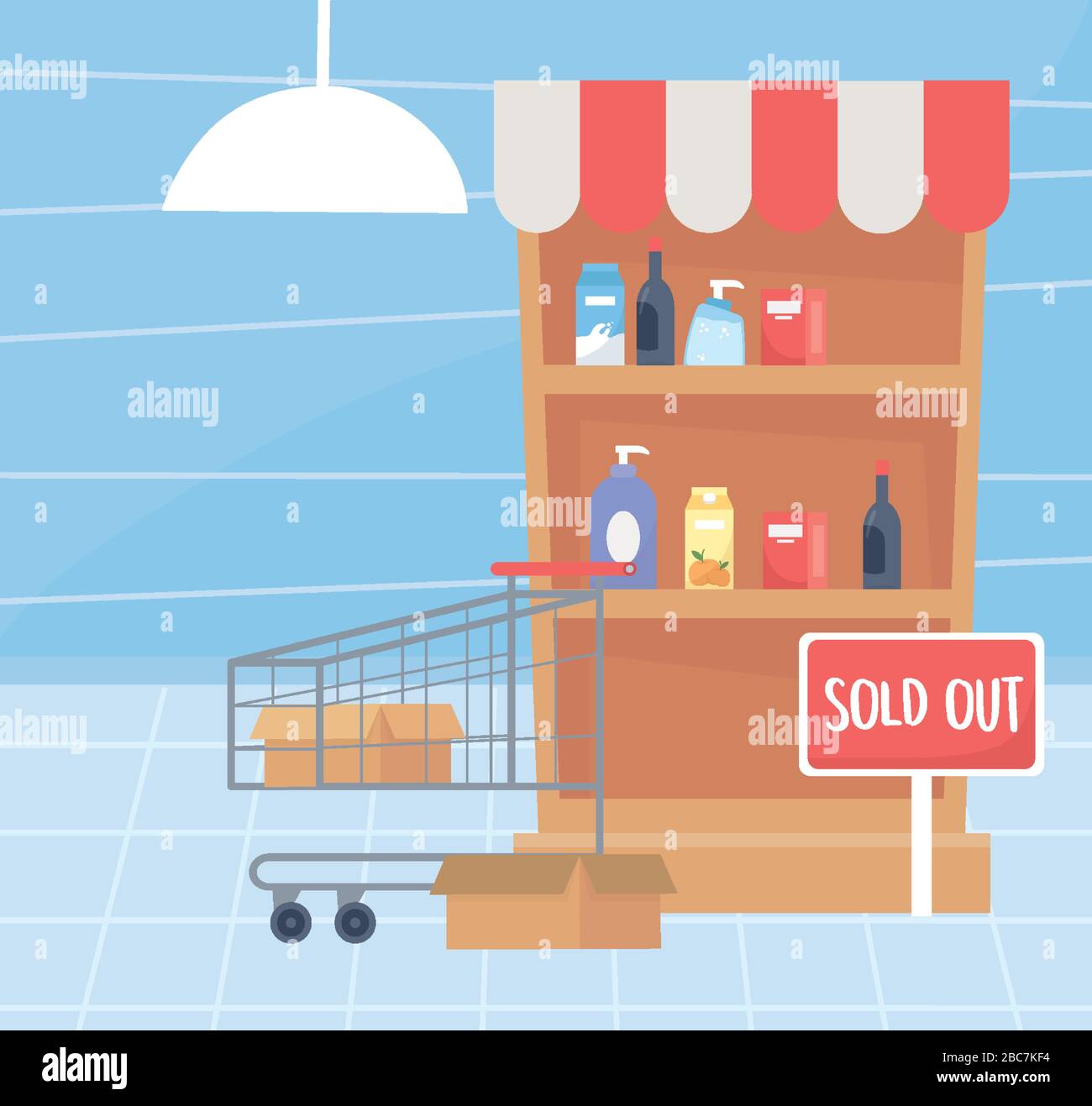 sold out shelf and cart supermarket food excess purchase vector ...