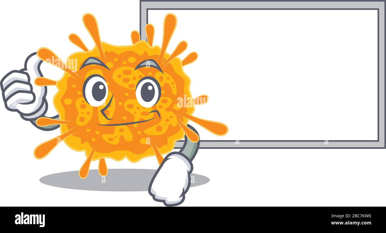 Humorous nobecovirus cartoon design Thumbs up bring a white board Stock ...