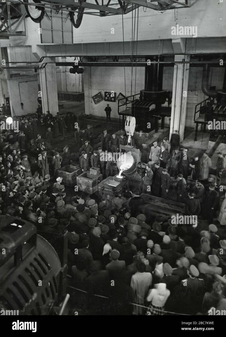 The first casting of the iron at the Sovietic steel plant Stalin ...