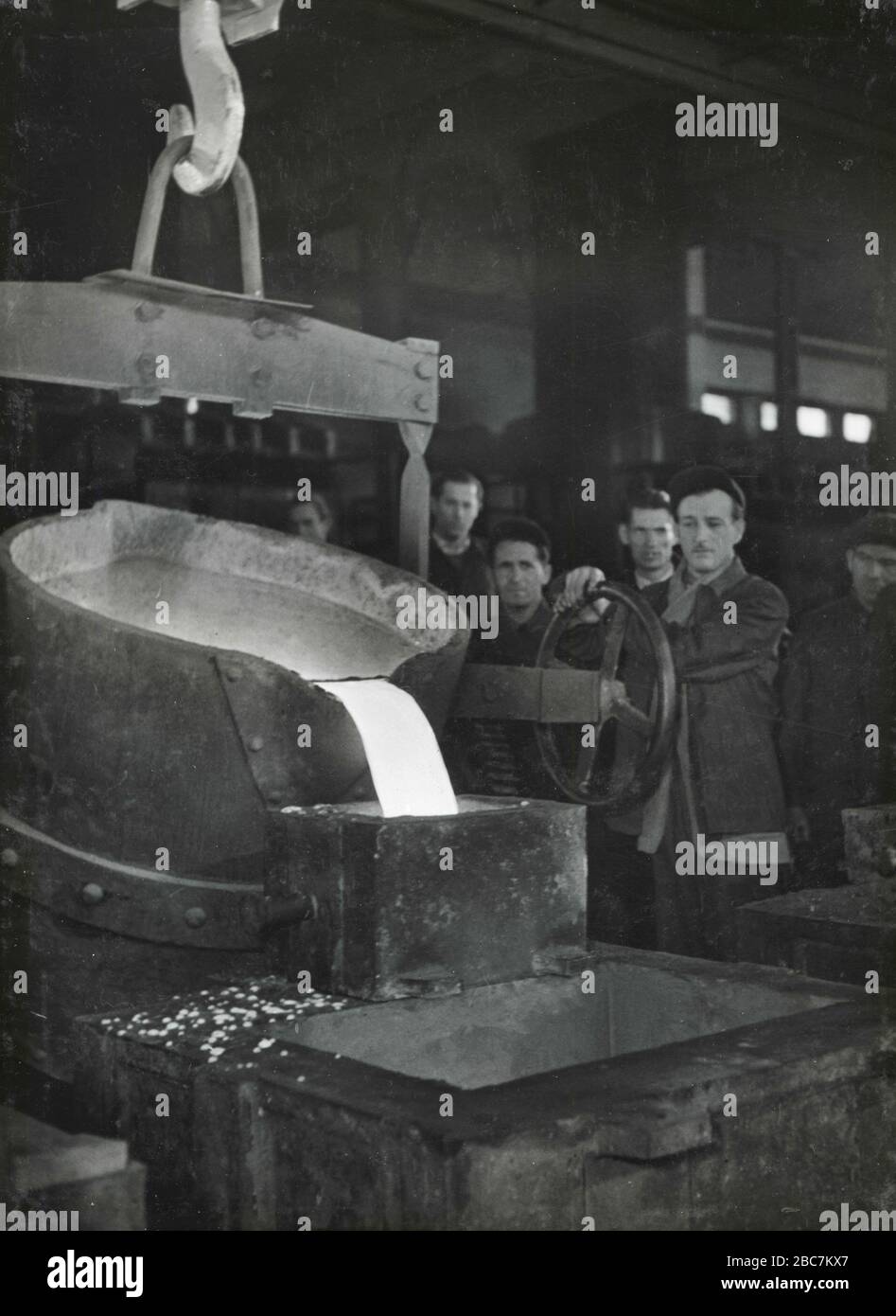 The first casting of the iron at the Sovietic steel plant Stalin ...