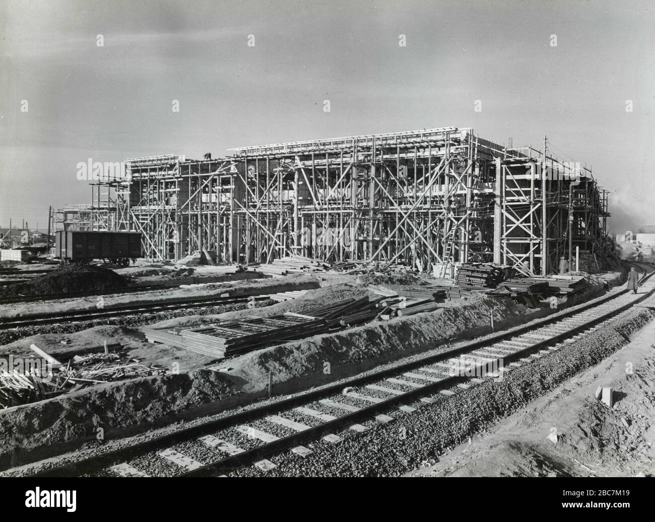 View of the construction of the steam power plant of the Sovietic steel ...