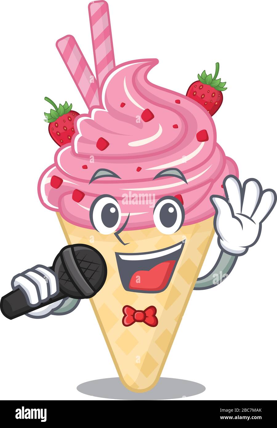 Talented singer of strawberry ice cream cartoon character holding a ...