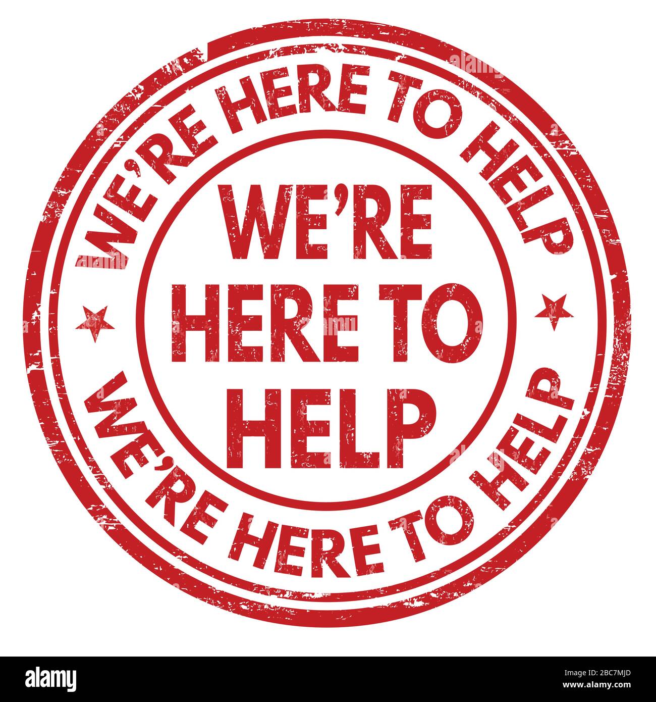 We're here to help grunge rubber stamp on white background, vector ...