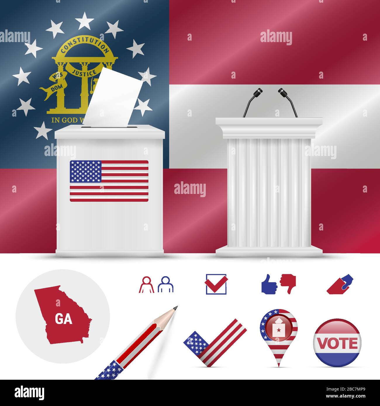 Presidential elections in Georgia. Vector waving flag, realistic ballot ...