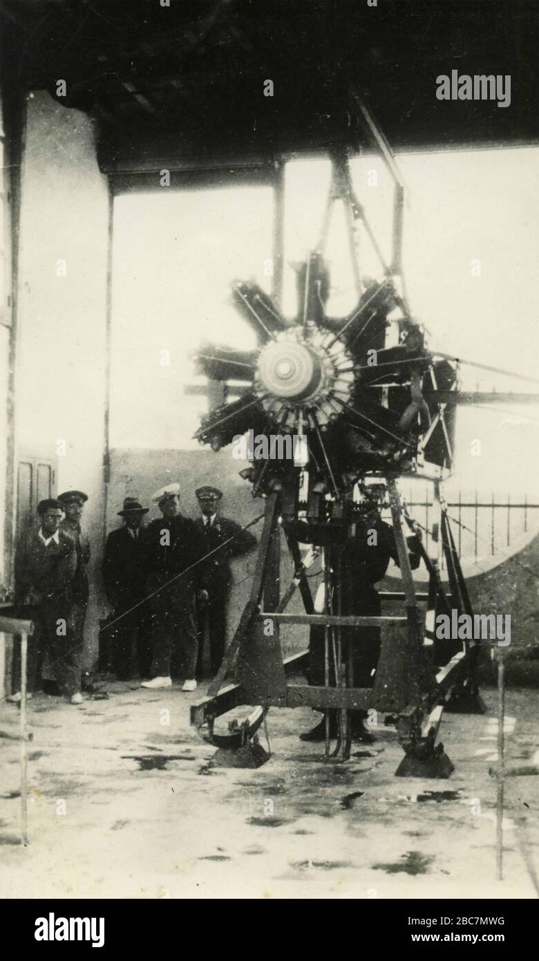 Airplane radial engine during construction, Italy 1930s Stock Photo - Alamy