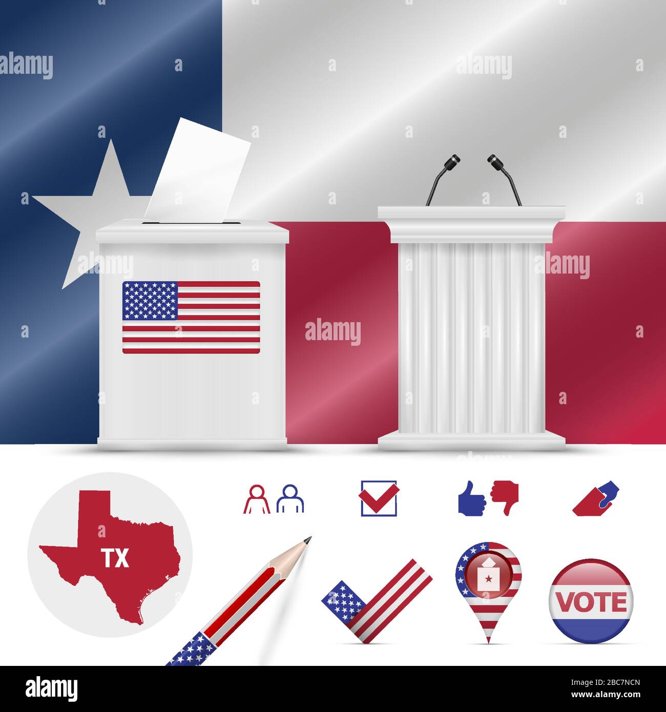 Presidential elections in Texas. Vector waving flag, realistic ballot ...