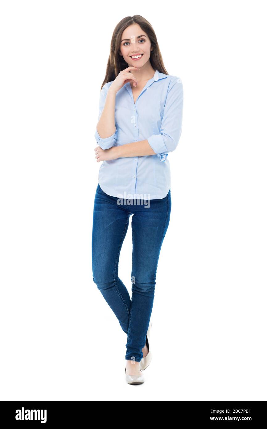 Attractive young woman over white background Stock Photo - Alamy