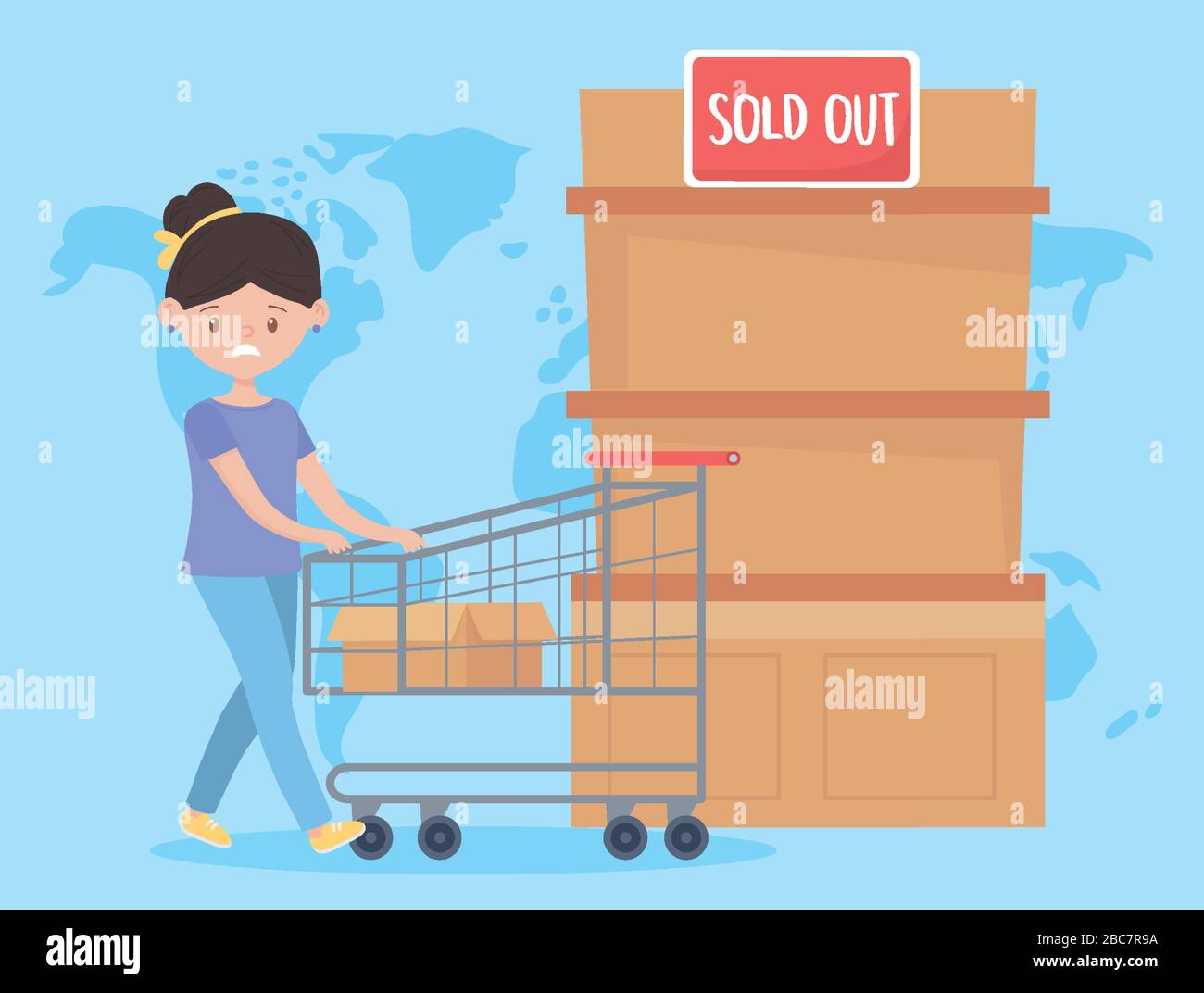 customer with shopping cart sold out shelf in world, excess purchase ...